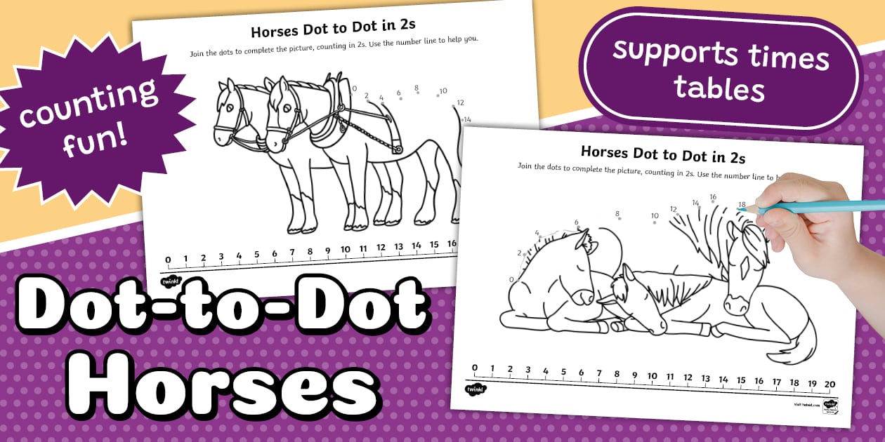 Year of the Horse: Horses Dot to Dot Count in 2s Activity