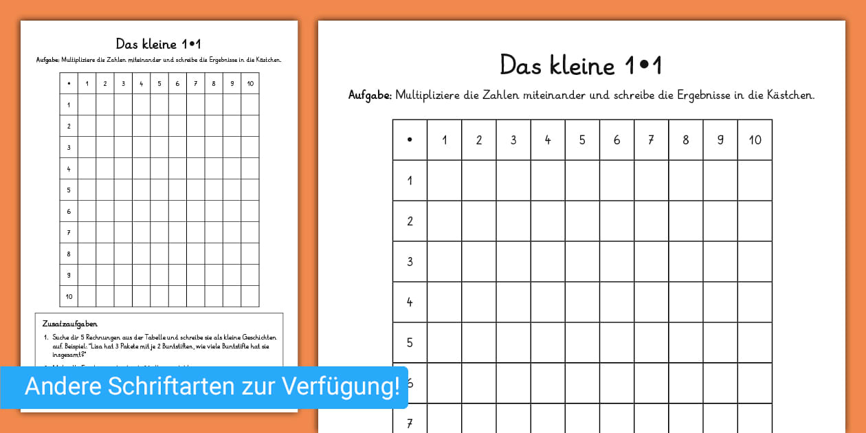 Kleines 1x1-Tabelle - Arbeitsblatt (teacher made) - Twinkl