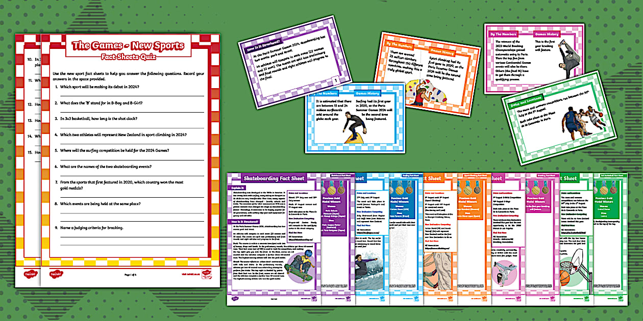 The Games New Sports - Fact Sheets and Quiz (teacher made)