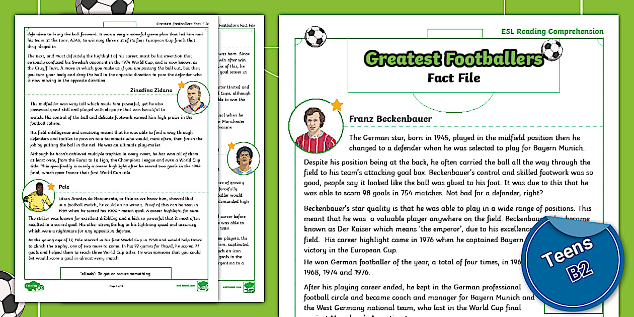 ESL Greatest Footballers Fact File (teacher made) - Twinkl