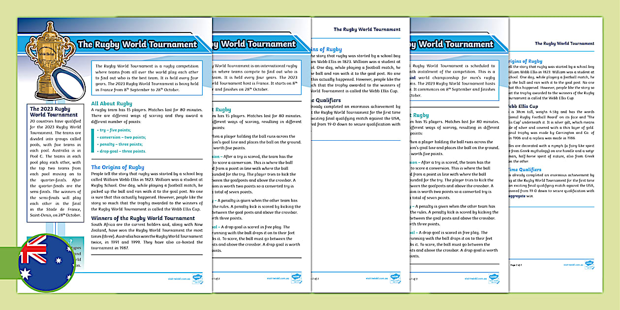 Rugby World Tournament Reading Comprehension (Teacher-Made)