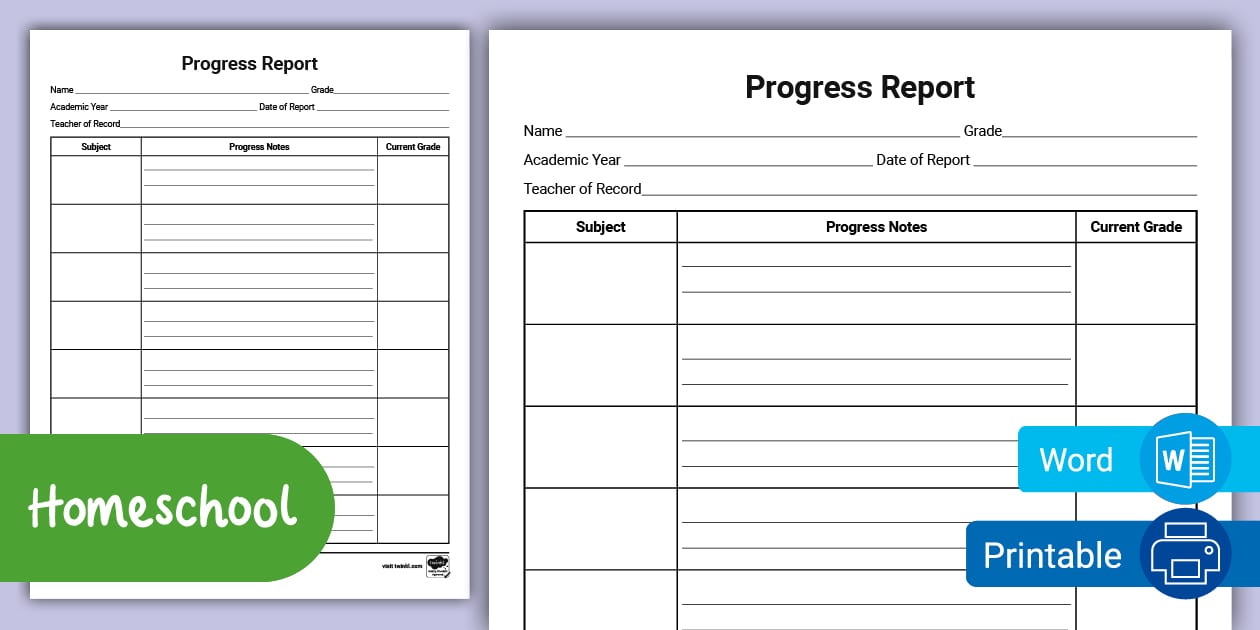 Homeschool Progress Report (teacher made) - Twinkl