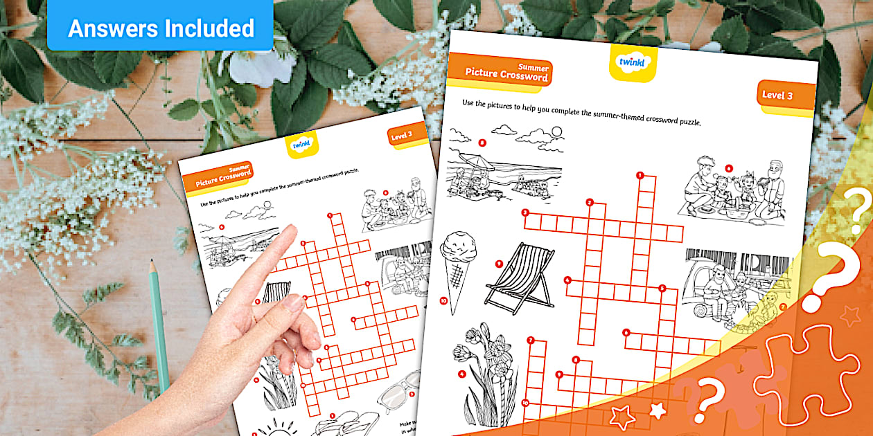 Summer Themed Fun Picture Crossword Puzzle - Kids Puzzles