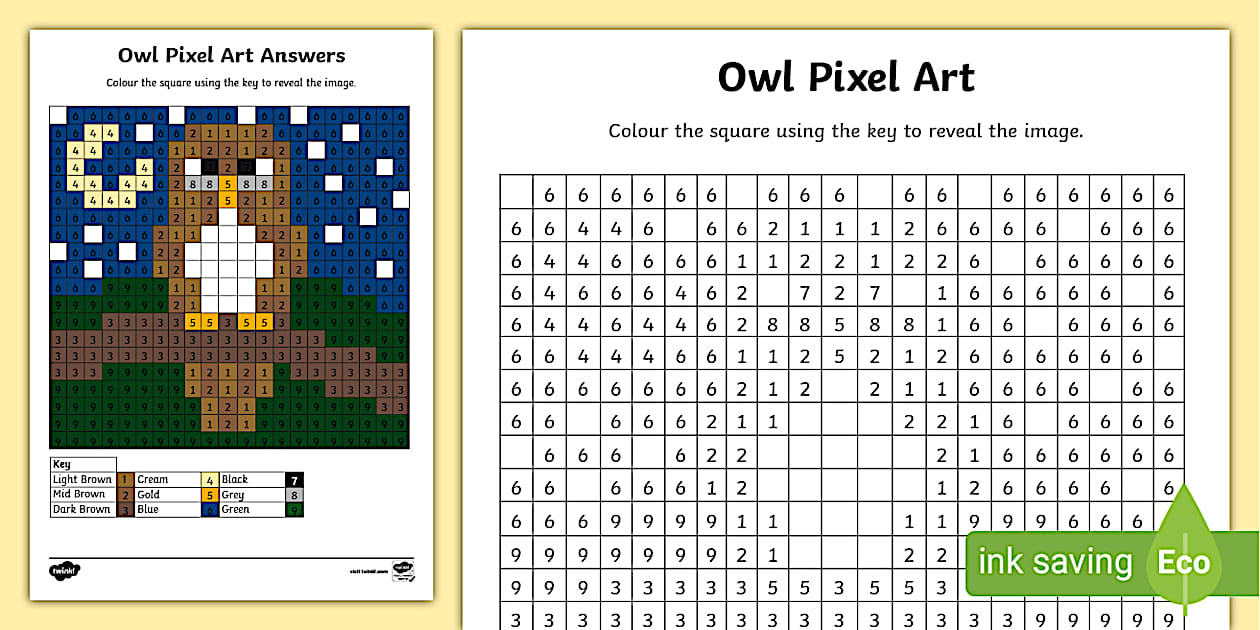 Owl Pixel Art Template (teacher made) - Twinkl