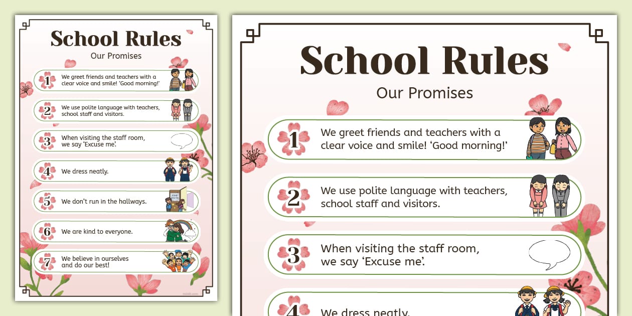 学校 ルールポスター英語 （編集可）School Rules English Editable Poster