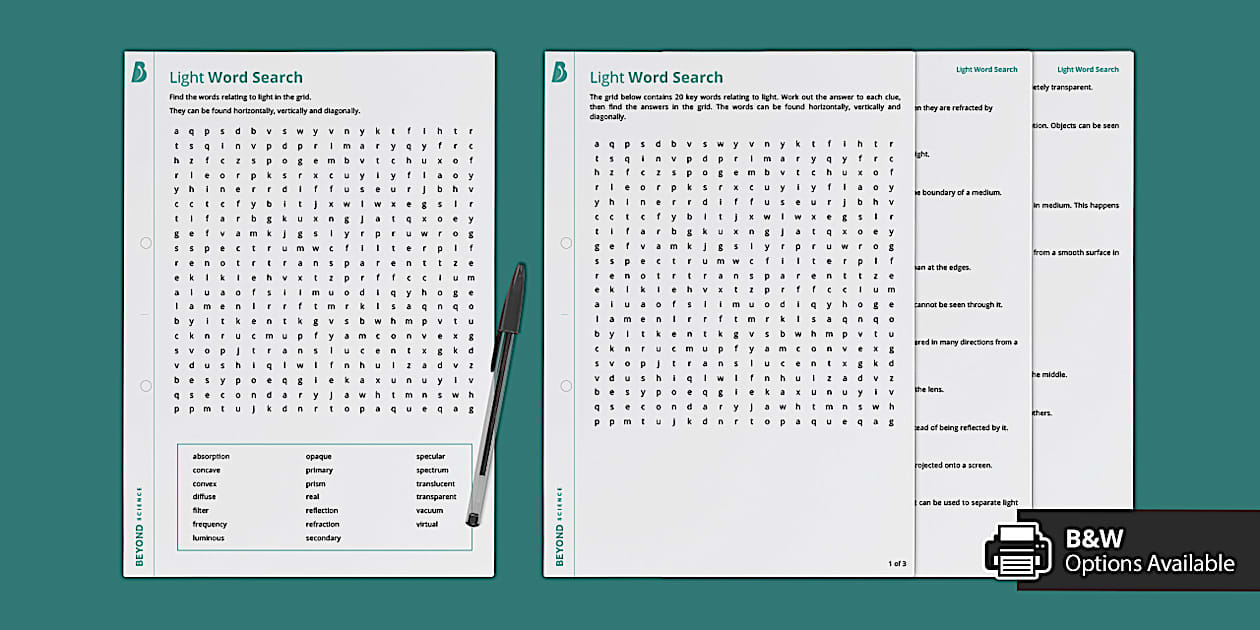 Light Word Search | Waves | KS3 Physics | Beyond - Twinkl