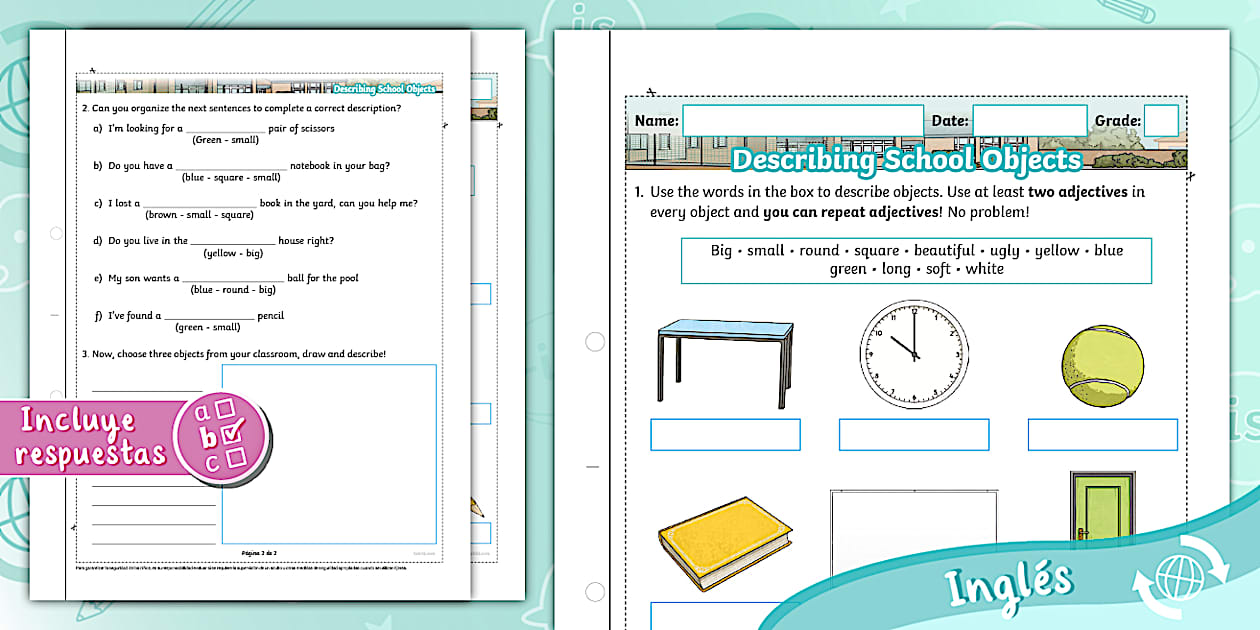 Inglés | 5° Básico | School Supplies | Adjectives | Describe