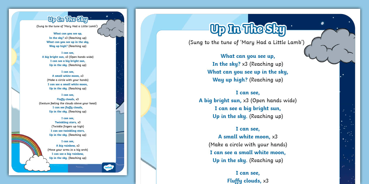 Up in the Sky- Song Poster (teacher made) - Twinkl