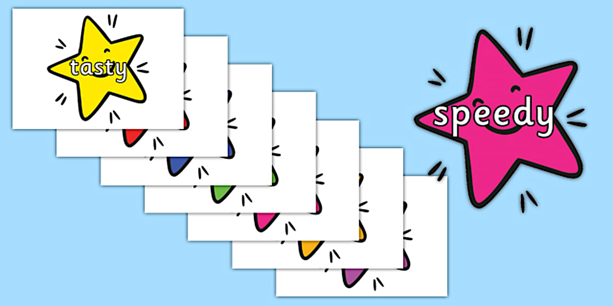 Wow Words on Stars (Multicolour) (teacher made) - Twinkl