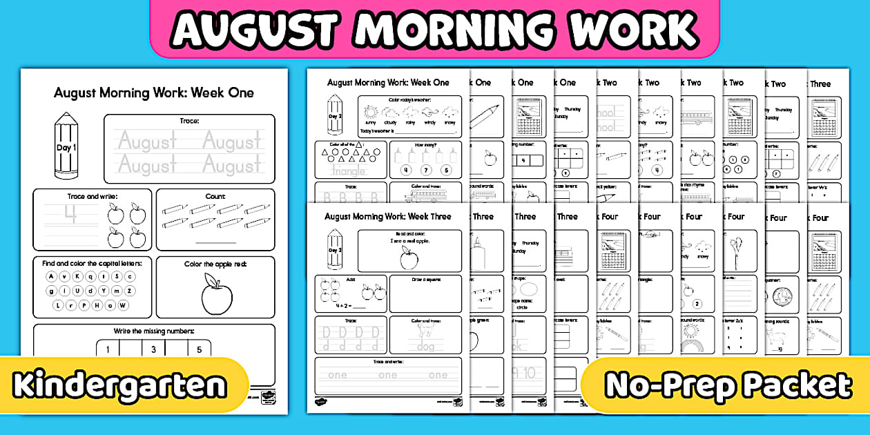 Kindergarten Morning Work Bundle for August | Twinkl USA