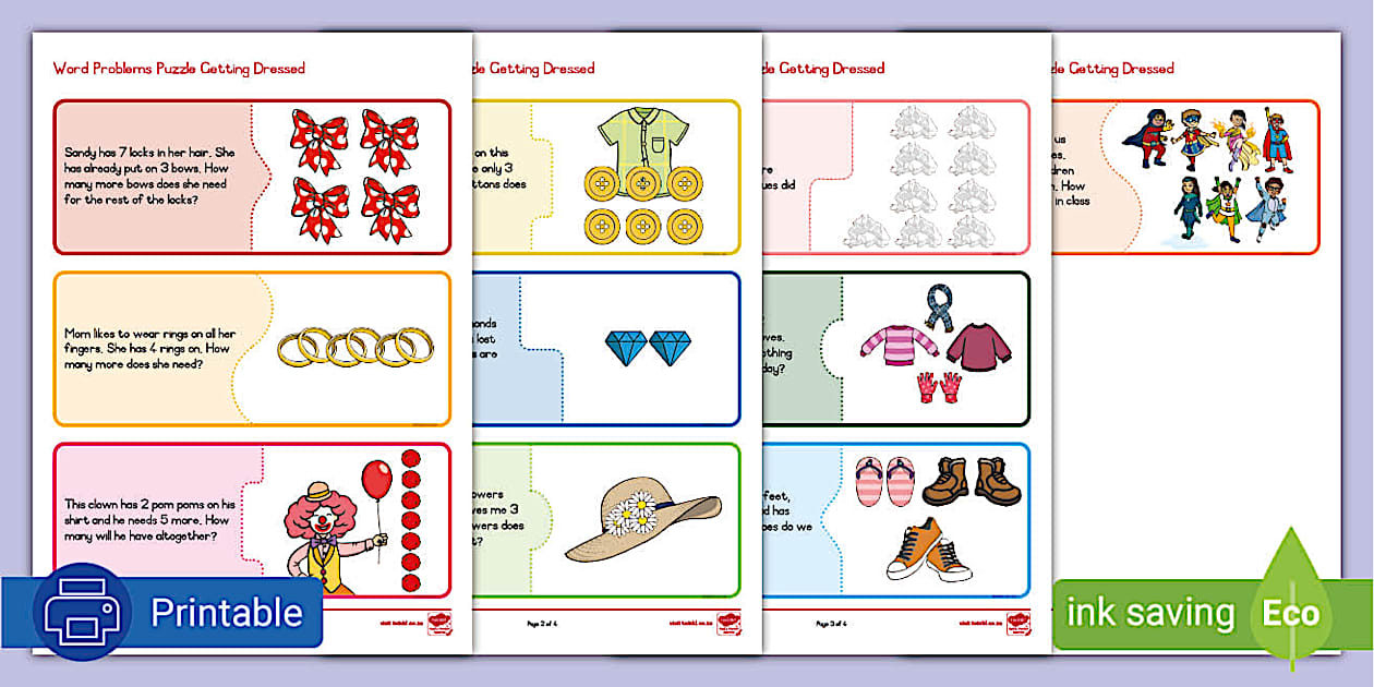 Grade R: Word Problems Puzzle - Getting Dressed - Twinkl