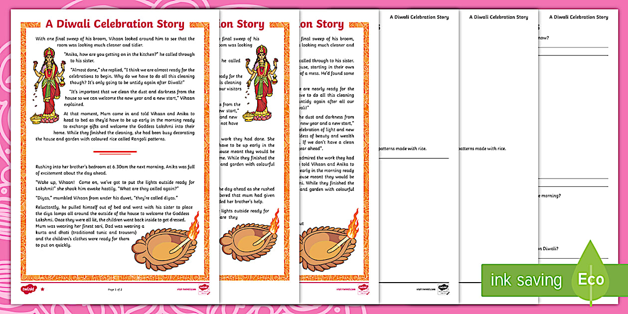 A Story about Diwali Differentiated Reading Comprehension Activity