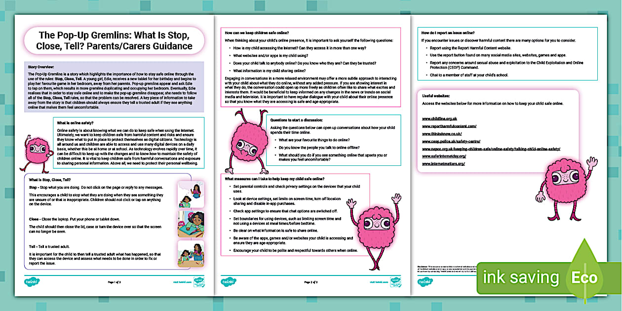 The Pop-Up Gremlins What is Stop, Close, Tell?Adult Guidance