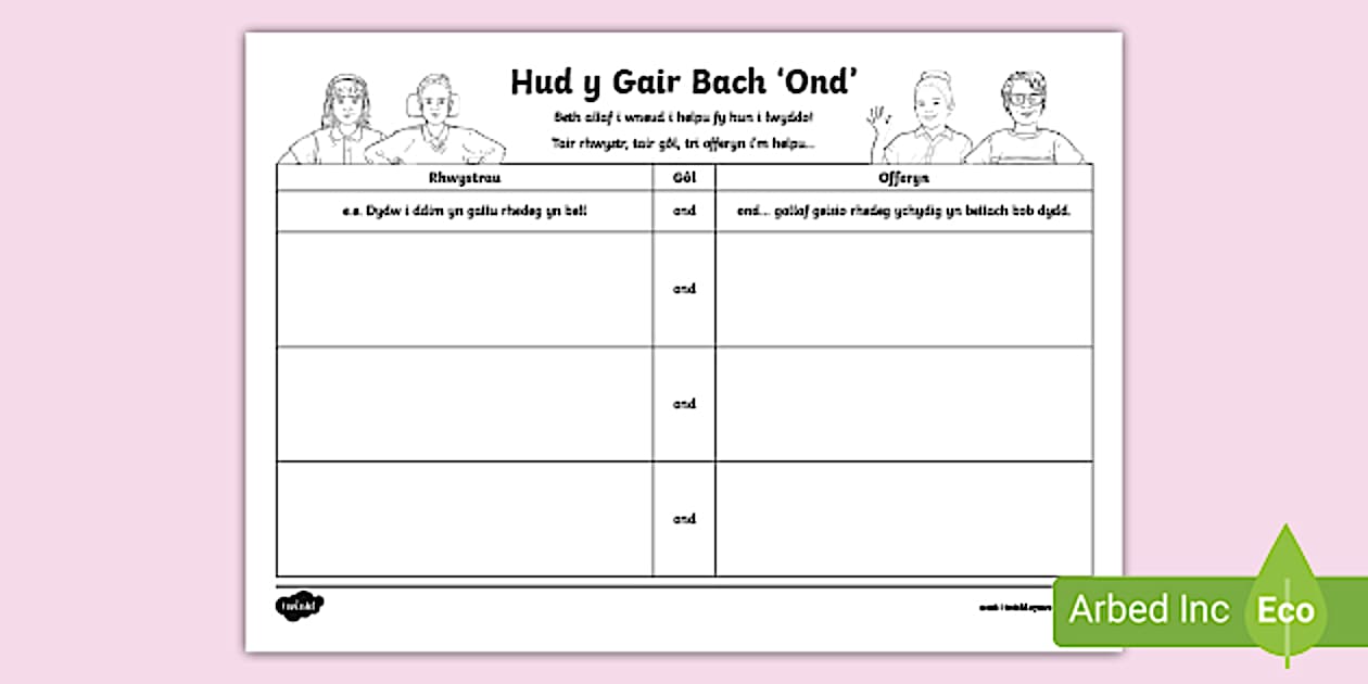 Taflen Waith Hud y Gair Bach ‘ond’
