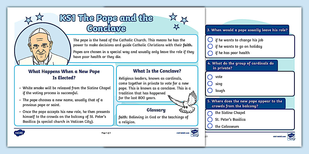 KS1 The Pope and the Conclave FactFile and Quick Quiz
