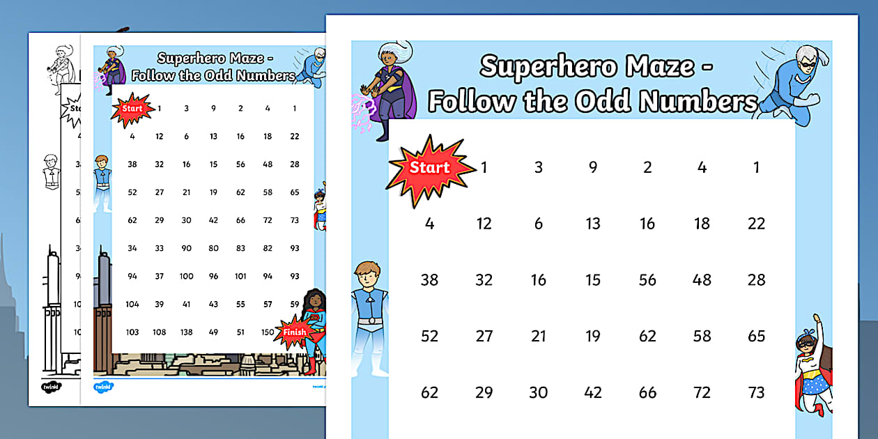 Superhero-Themed Follow the Odd Numbers Maze - Twinkl