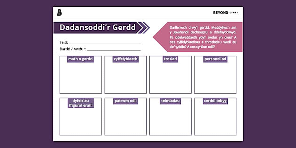 Taflen Weithgaredd Dadansoddi Cerdd (teacher made) - Twinkl