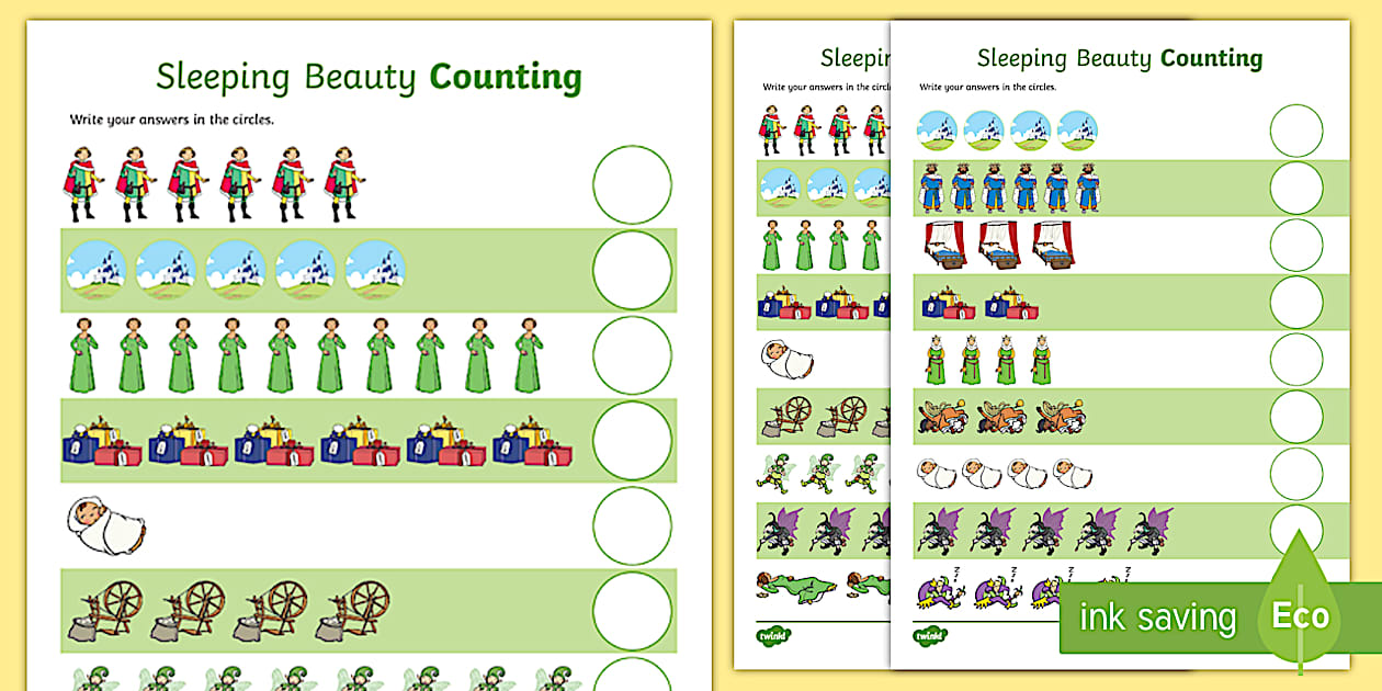 Sleeping Beauty Counting Sheets - Twinkl
