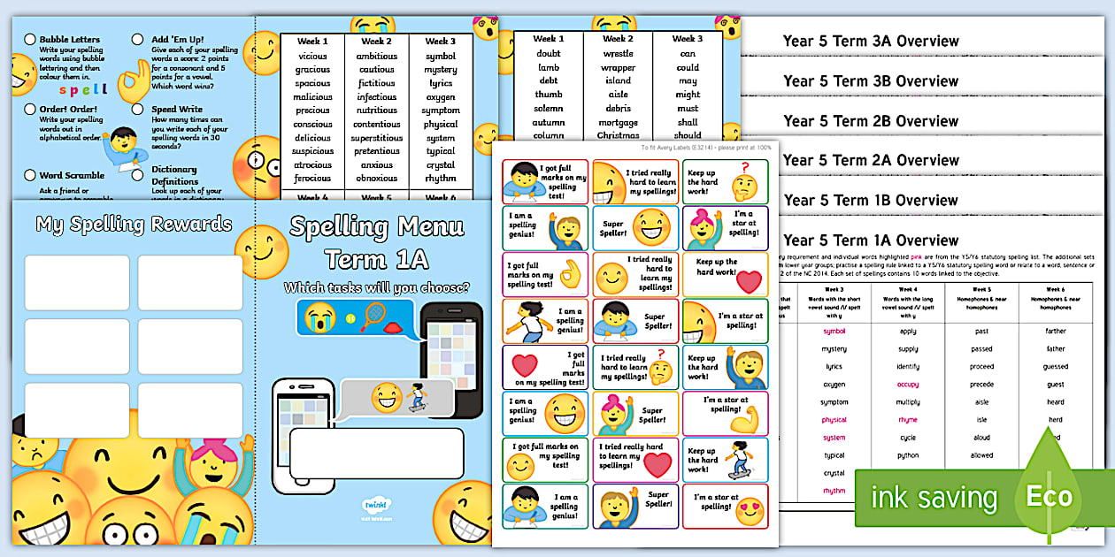 😊 Year 5 Emoji Themed Spelling Menu Pack - Twinkl