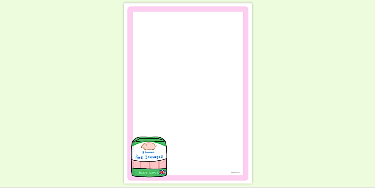 Simple Blank Pork Sausages Page Border | Twinkl Page Borders