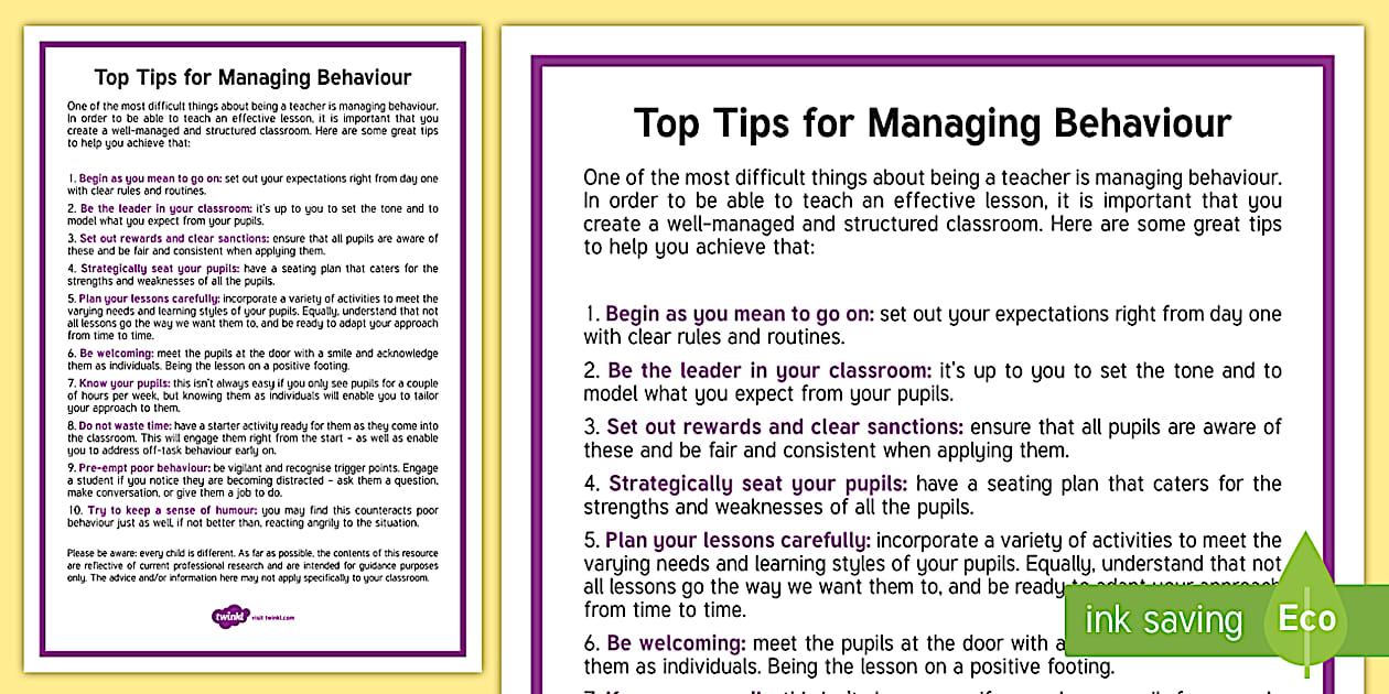 Top Tips for Managing Behaviour (teacher made) - Twinkl