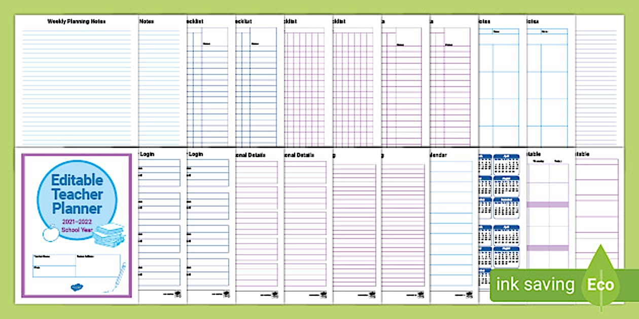 Editable Intermediate Canadian Teacher Planner 2021-2022