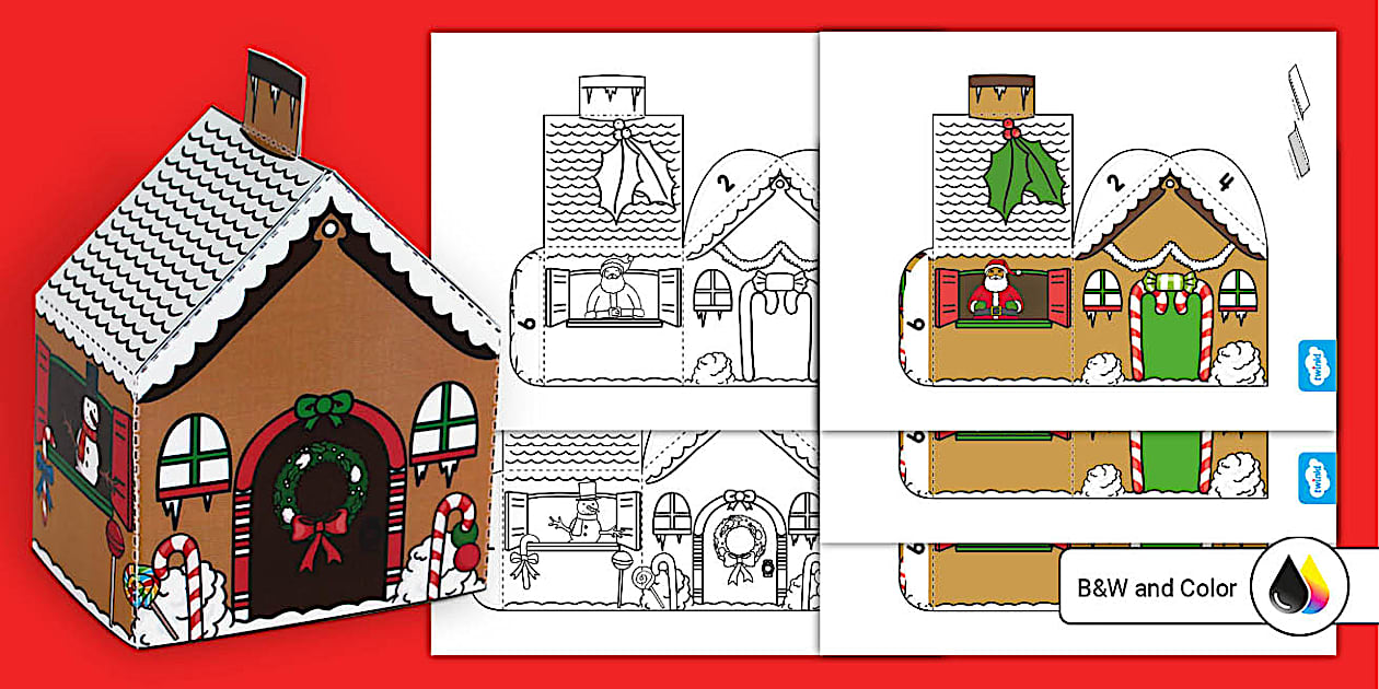 Gingerbread House Paper Model - Christmas Art and Craft