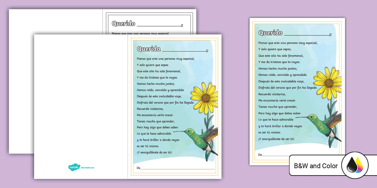 Poema de fin de año: Queridos estudiantes - Twinkl