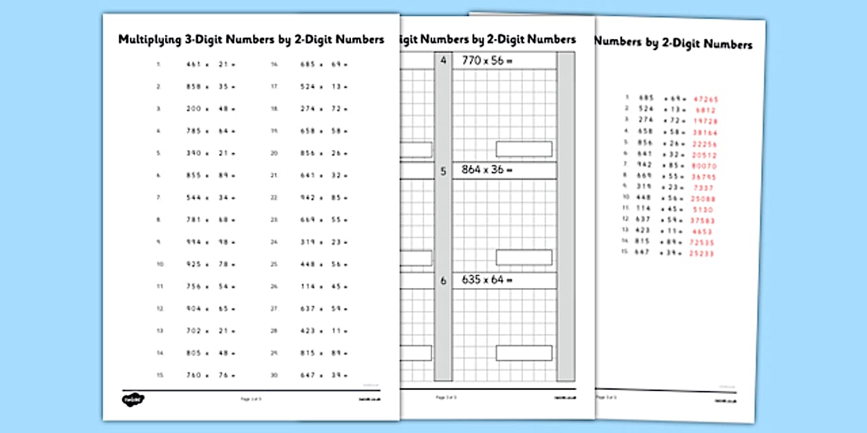 Editable Multiplying 3 Digit Numbers by 2 Digit Numbers Worksheet