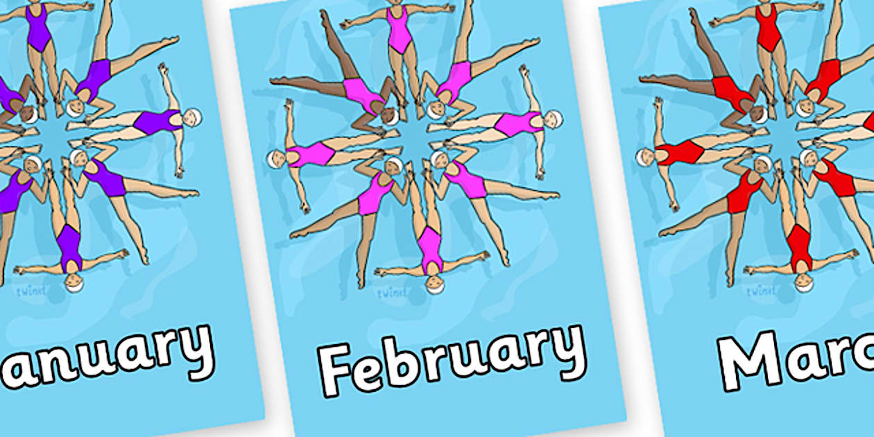 Cursive Months of the Year on Synchronised Swimming - Twinkl