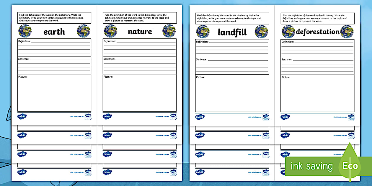 Earth Day Dictionary Work Worksheet (teacher made) - Twinkl