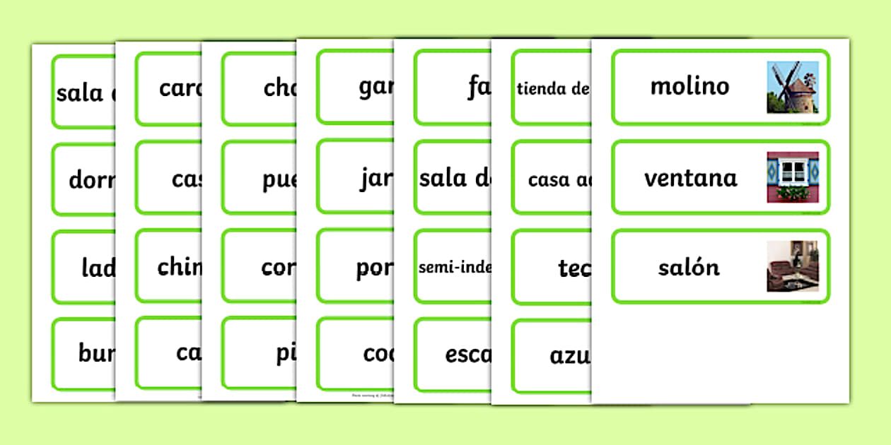 Houses and Homes Topic Word Cards Spanish (teacher made)