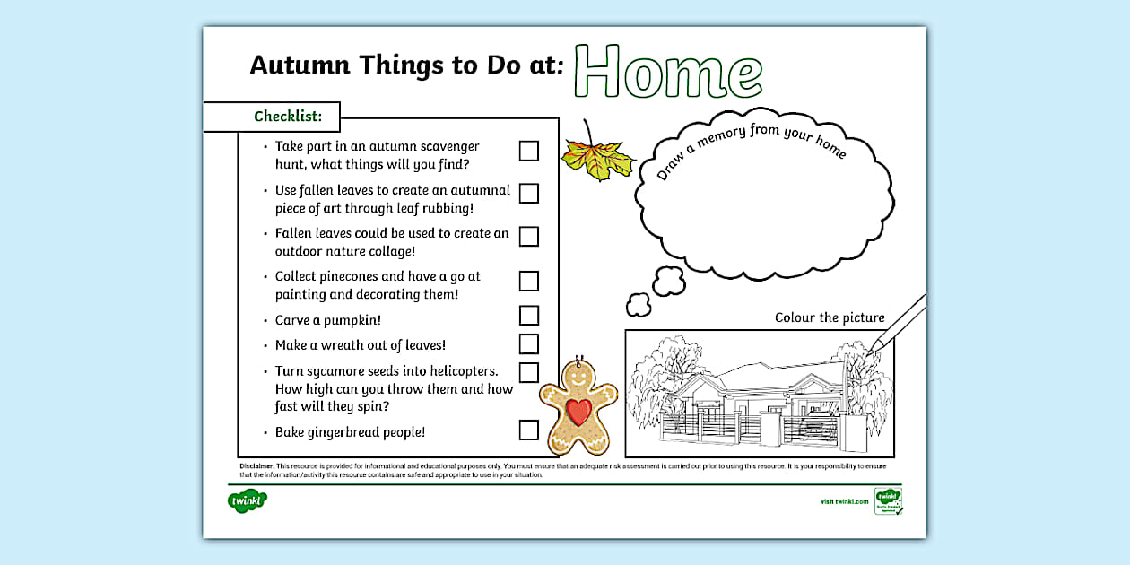 Autumn Things to Do at Home Checklist Activity - Twinkl