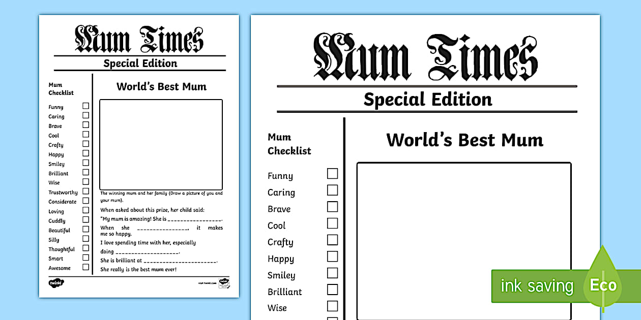 SA Mother's Day Newspaper Card Template (teacher made)