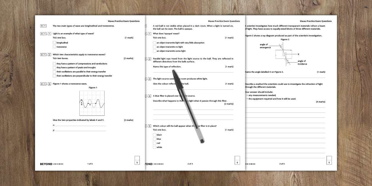 KS3 Waves Practice Exam Questions Foundation (teacher made)