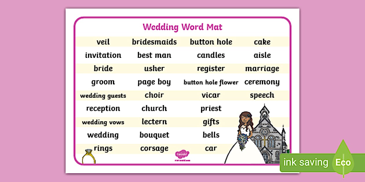 Precursive Weddings Word Mat (Text) (teacher made) - Twinkl