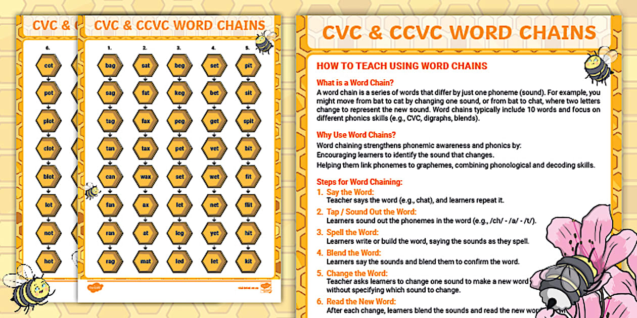 Grade 1 Phonics: Word Chains - CVC and CCVC words - Twinkl