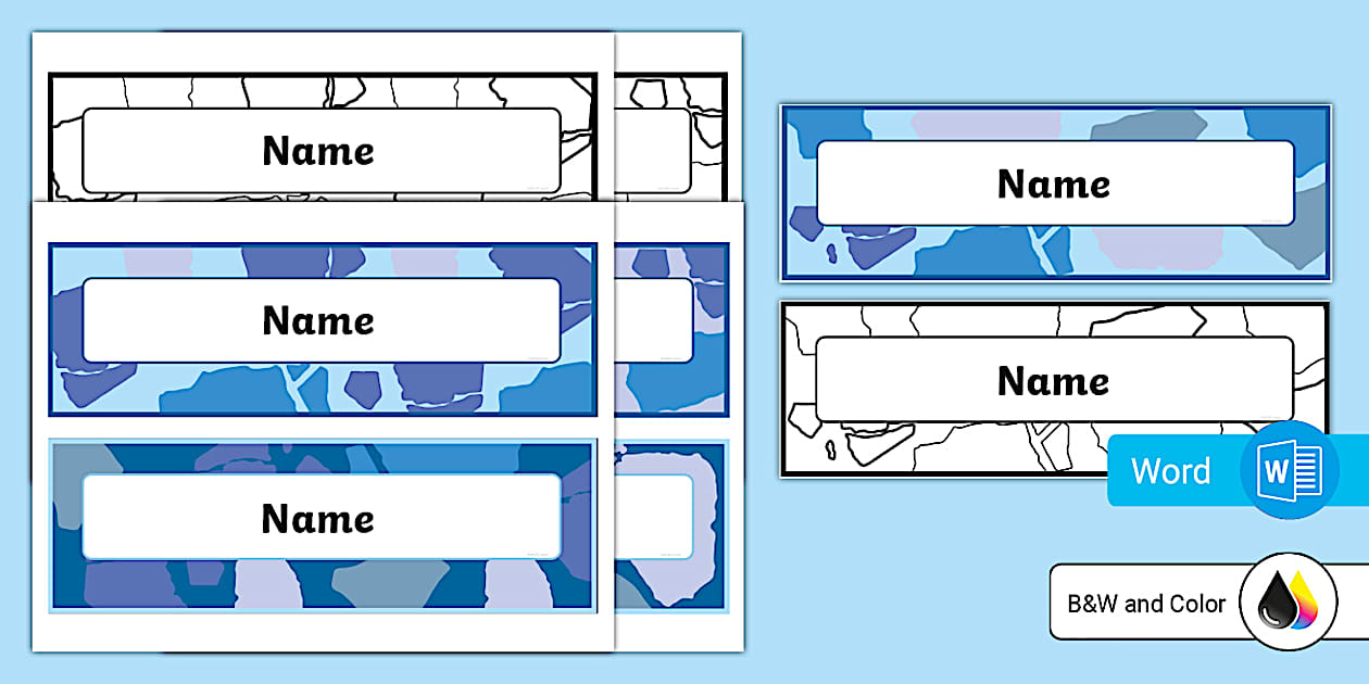 Editable Blue Monochrome Terrazzo Theme Desk Nameplates