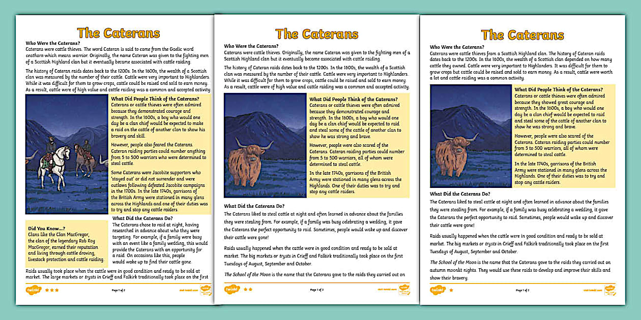The Caterans Differentiated Fact Files (teacher made)