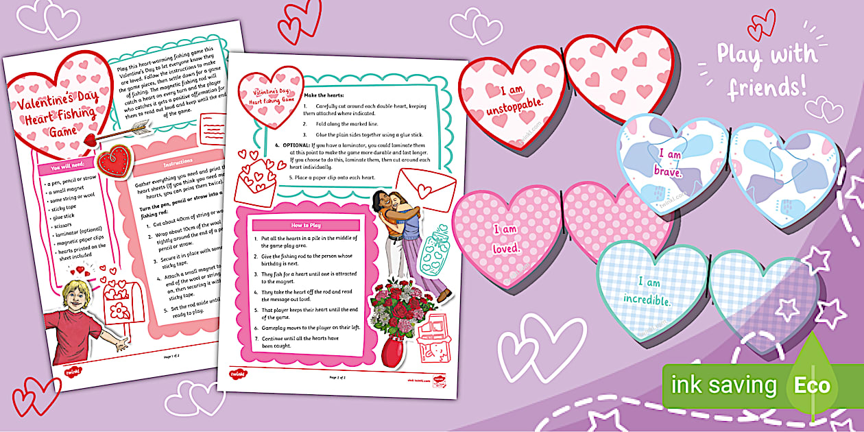 Valentine's Day Heart Fishing Game (teacher made) - Twinkl
