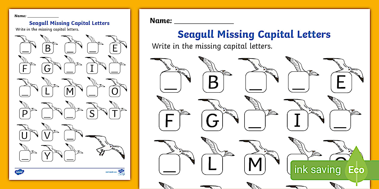 Seagull Missing Capital Letters Worksheet | Twinkl | KS1