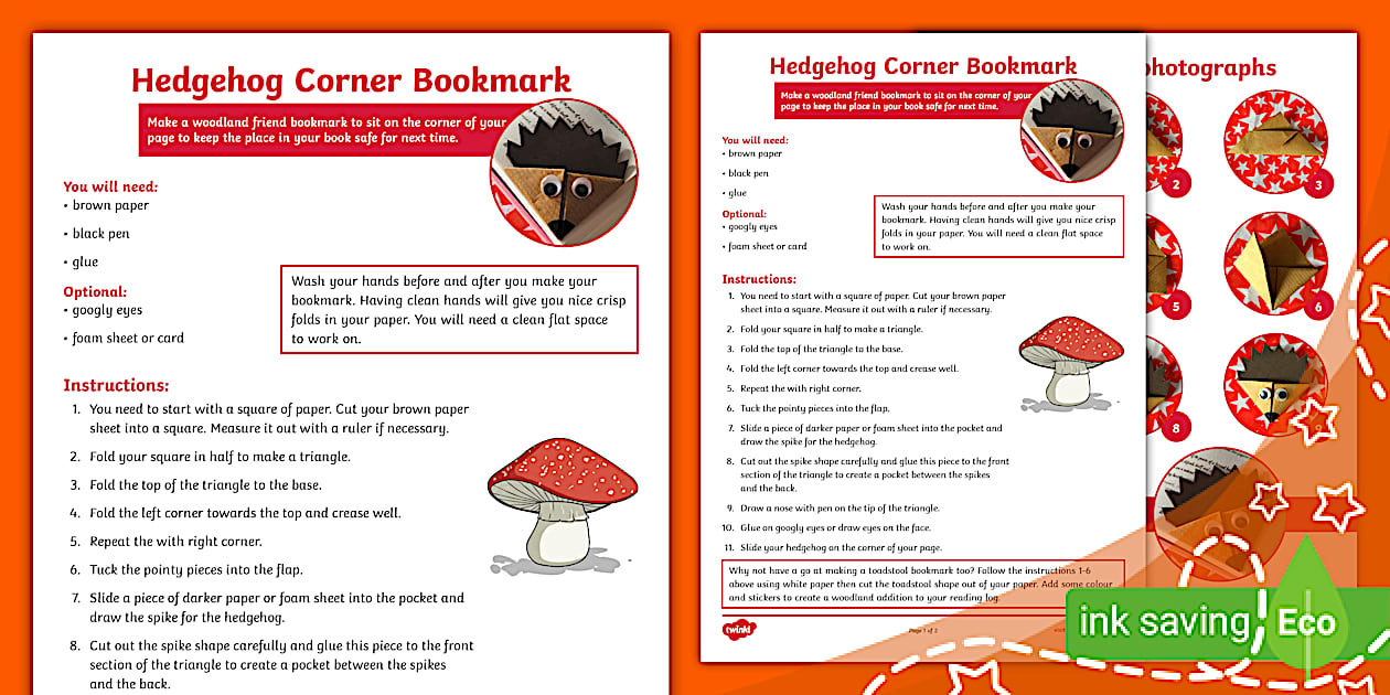 Make Your Own Hedgehog Bookmark (teacher made) - Twinkl