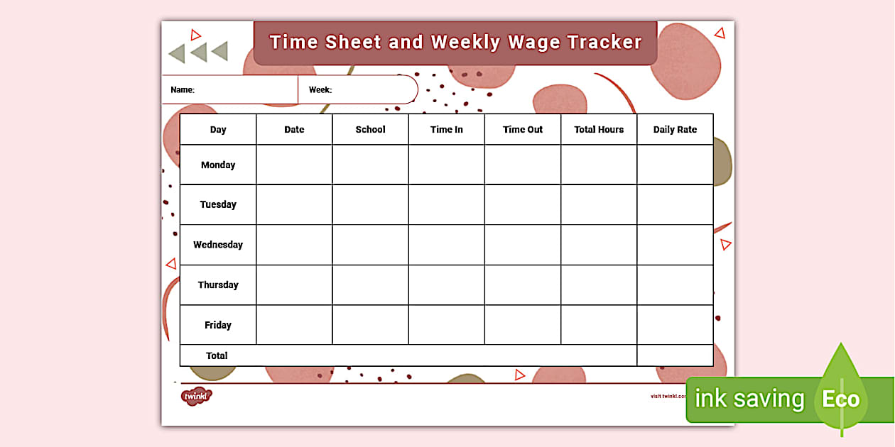 Supply Teacher Editable Timesheet and Weekly Wage Tracker