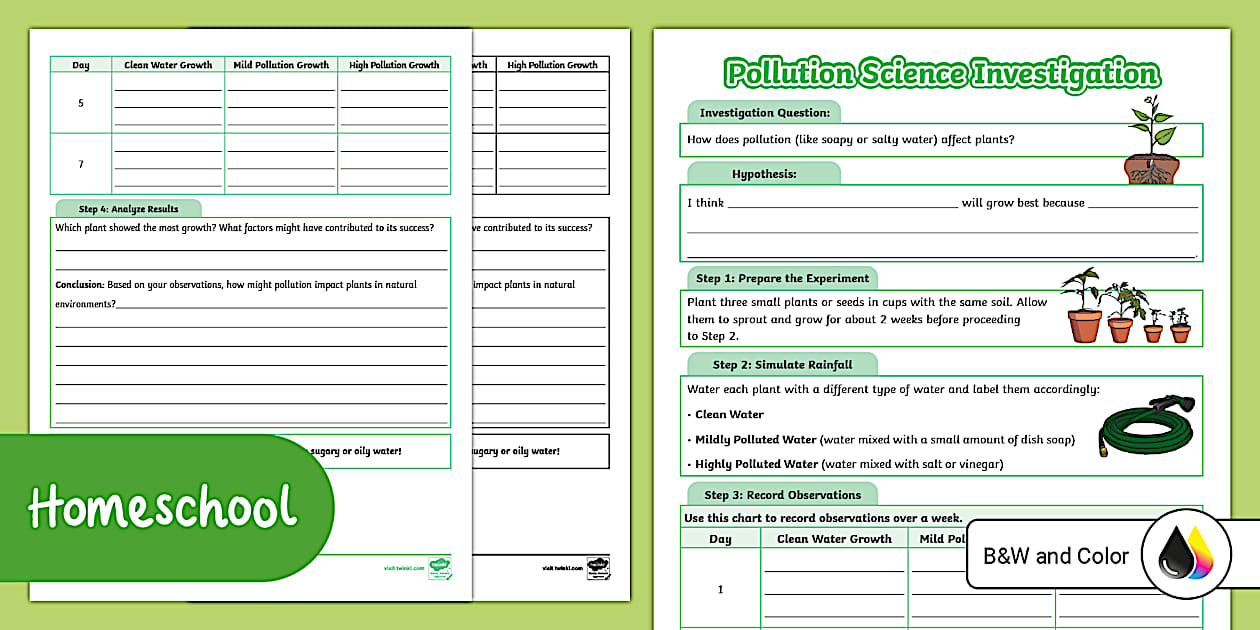 Homeschool Pollution Science Investigation (Teacher-Made)