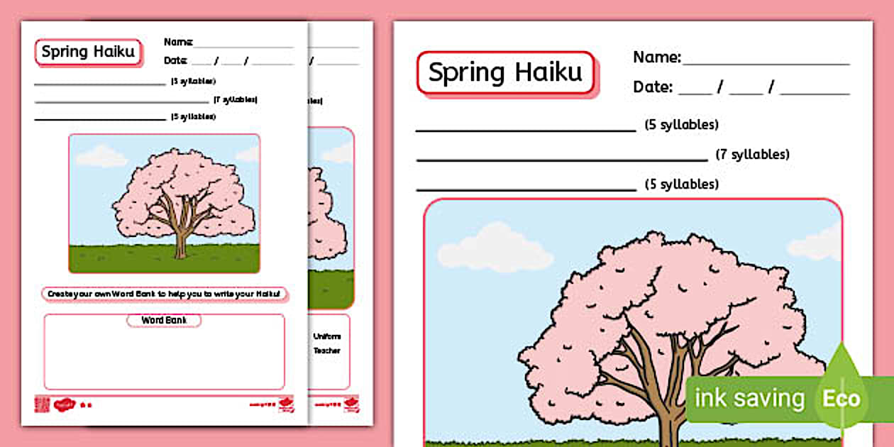 英語で俳句を作ってみよう！春の俳句 English Haiku Worksheet - Spring Theme