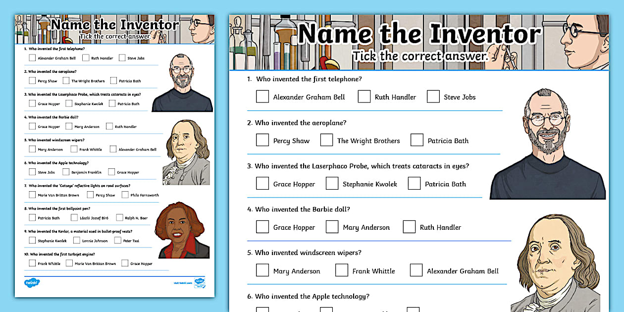Name an Inventor: Inventors Paper Quiz (teacher made)