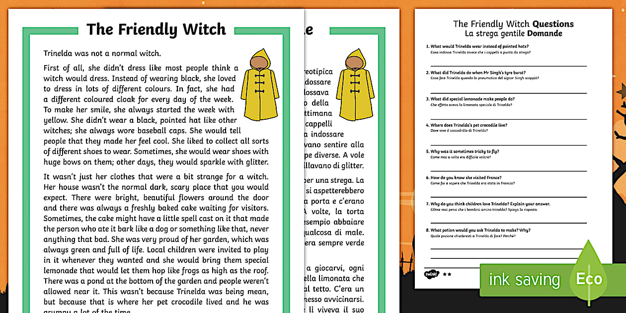 Middle Ability The Friendly Witch Differentiated Reading Comprehension