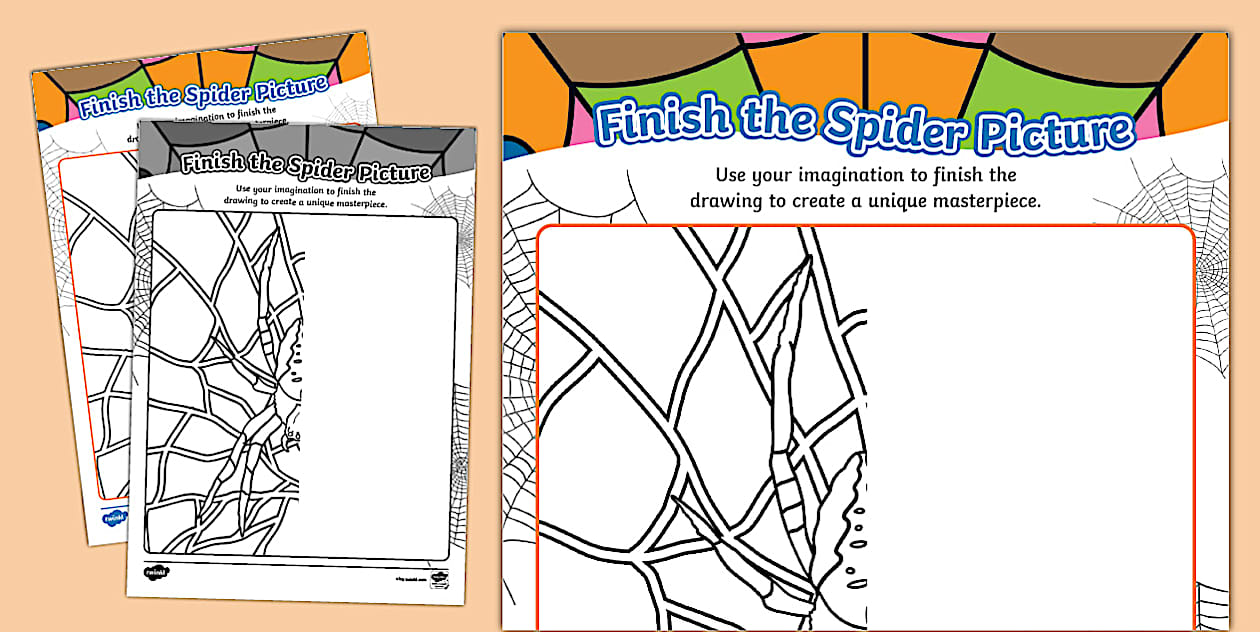 Spider Finish the Picture Worksheet (teacher made) - Twinkl