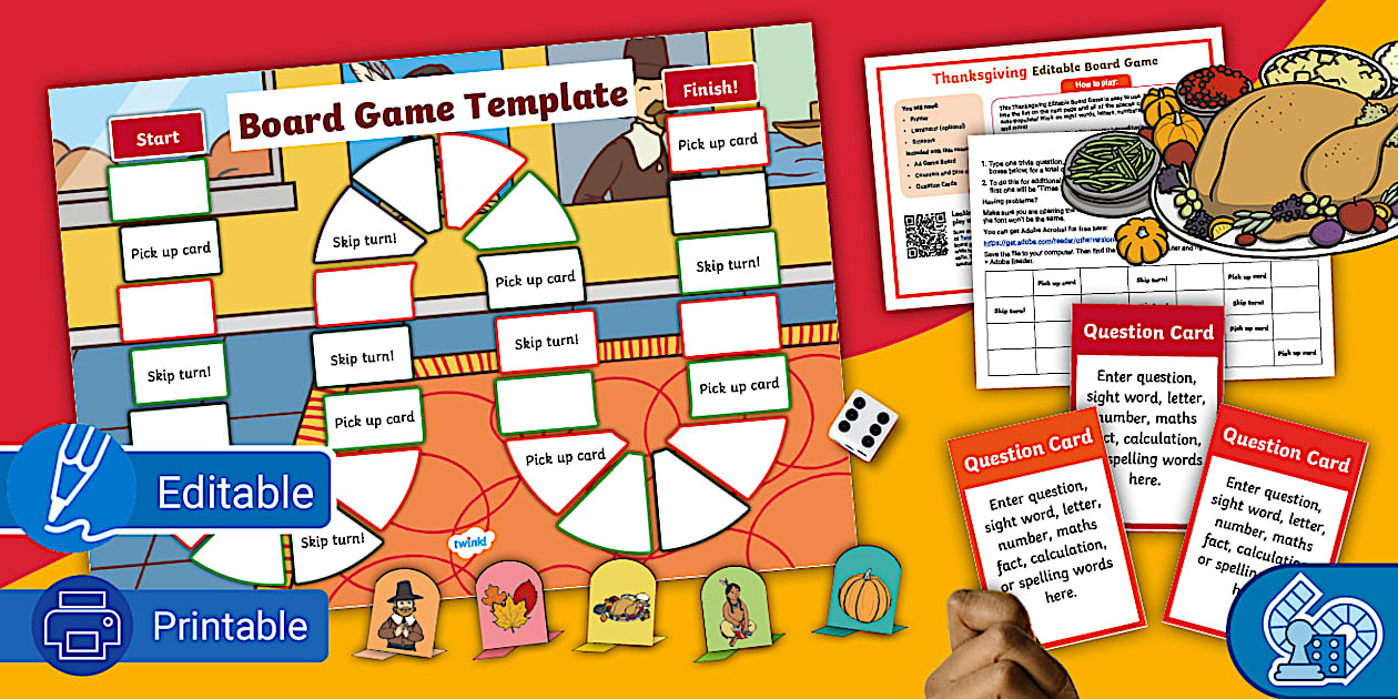 Thanksgiving Editable Board Game - Colour Version - Twinkl