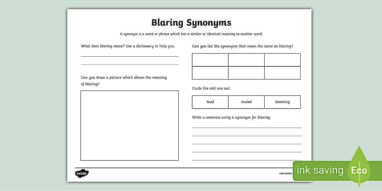 Blaring Synonyms Worksheet (Teacher-Made) - Twinkl